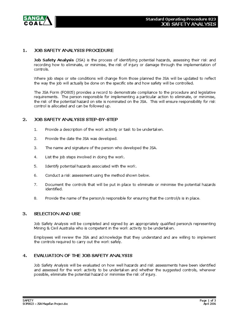SOP-25 JSA Procedure PT SCI | Download Free PDF | Risk | Personal Protective Equipment