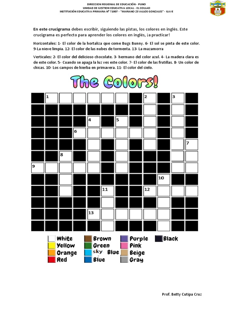 Crucigrama de Los Colores PDF | PDF