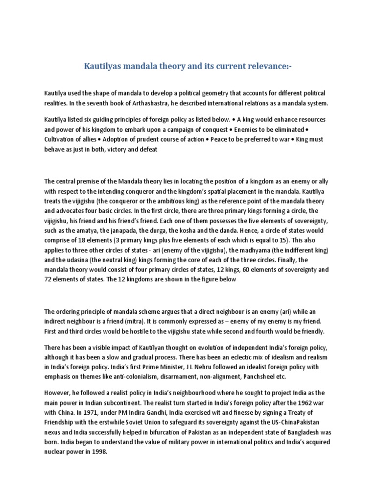 Kautilyas mandala theory and its current relevance | PDF | Jawaharlal ...