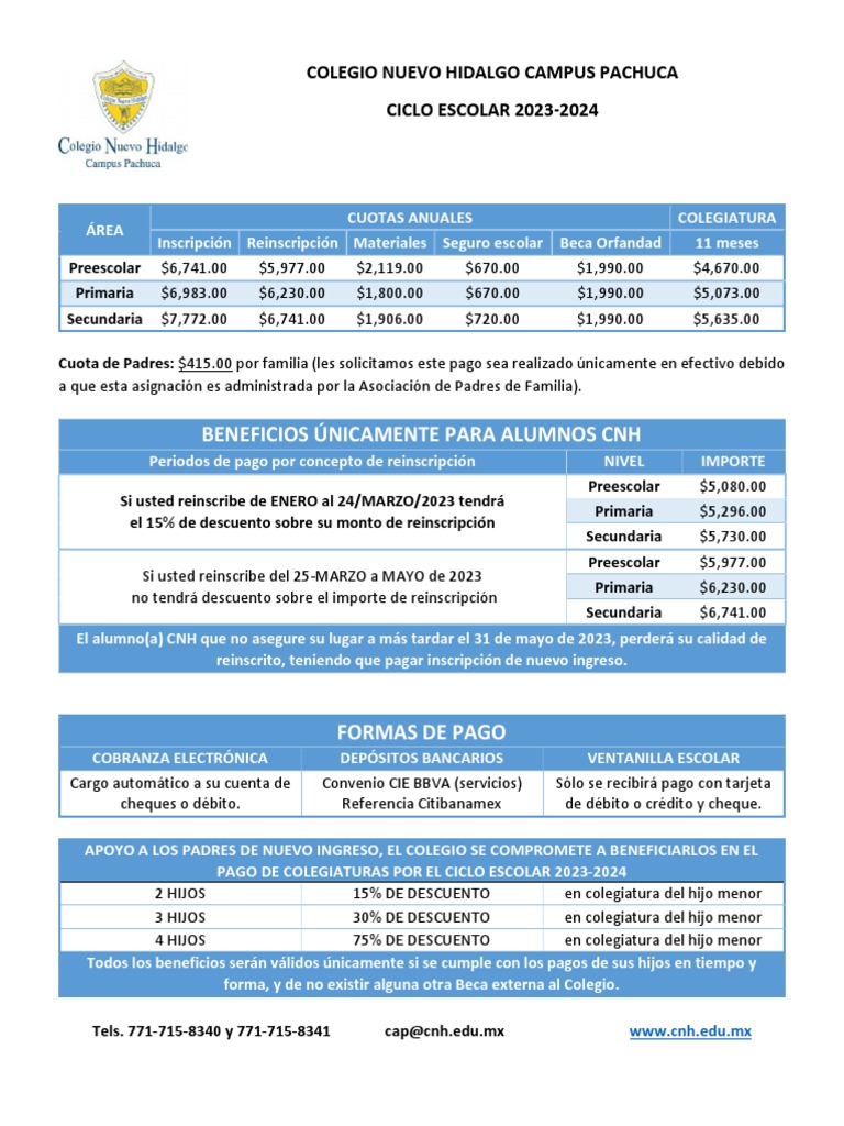CNH Pac Cuotas Ciclo 2023-2024 PDF | PDF | Tarjeta de débito | Educación de la primera infancia