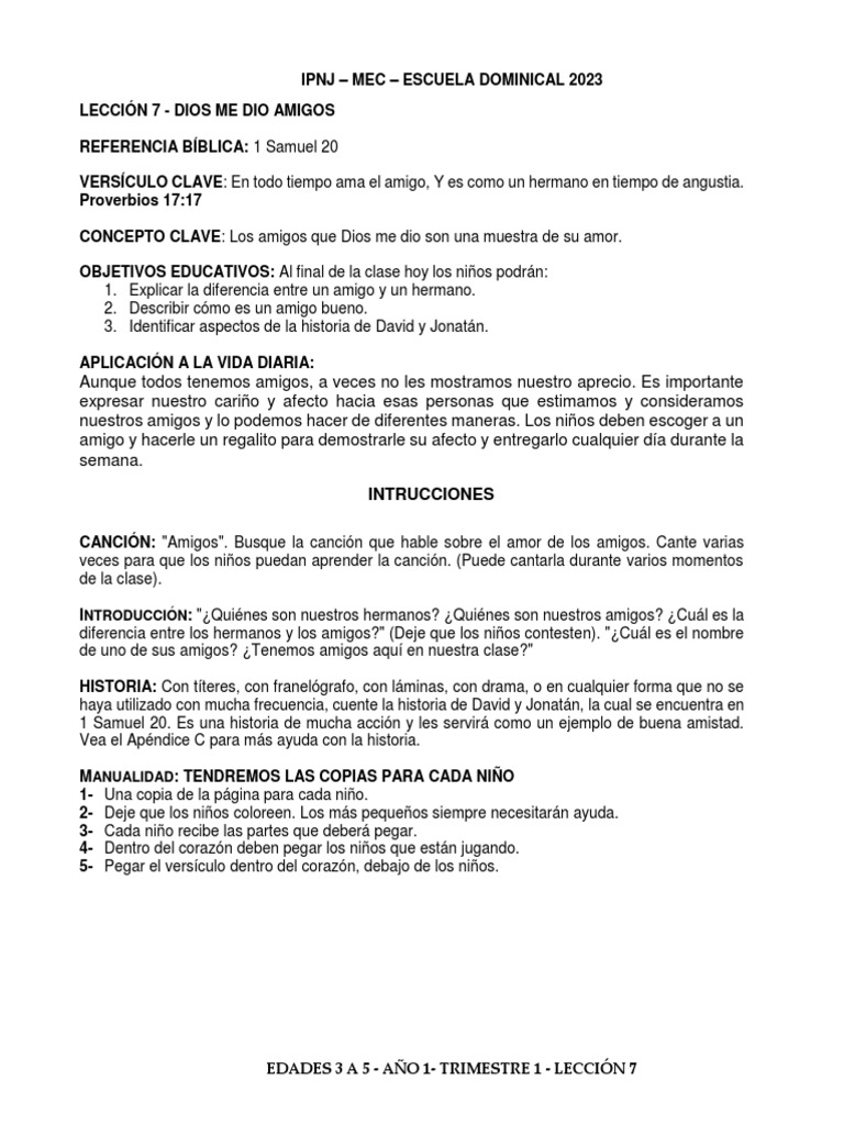 Leccion 7-Dios Me Dio Amigos - Teacher | PDF | Artes del Lenguaje y ...
