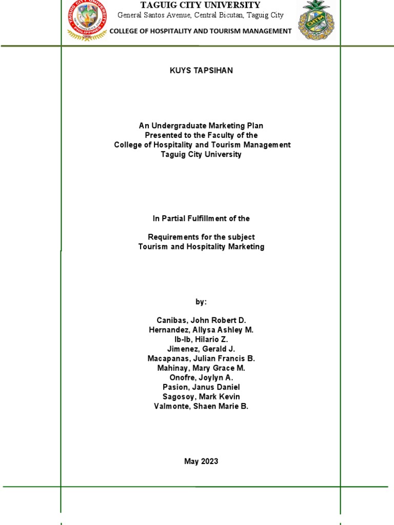 Kuys Tapsihan Marketing Plan | PDF | Waiting Staff | Marketing