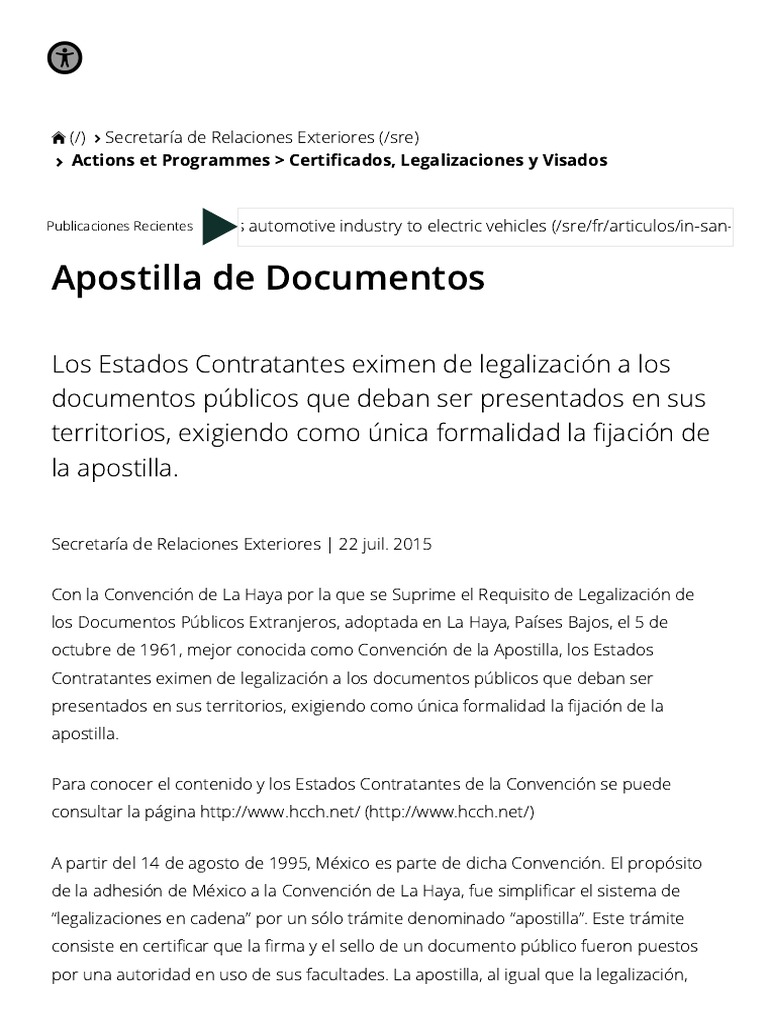 Apostilla de Documentos - Secretaría de Relaciones Exteriores - Gobierno - Gob - MX | PDF