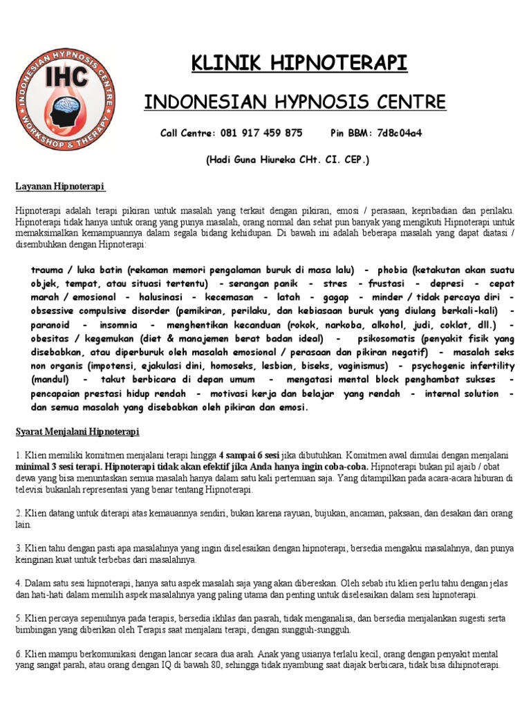 Brosur Hipnoterapi Terbaru For Client Mataram | PDF