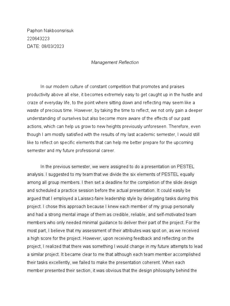 Management Reflection | PDF | Leadership | Citation