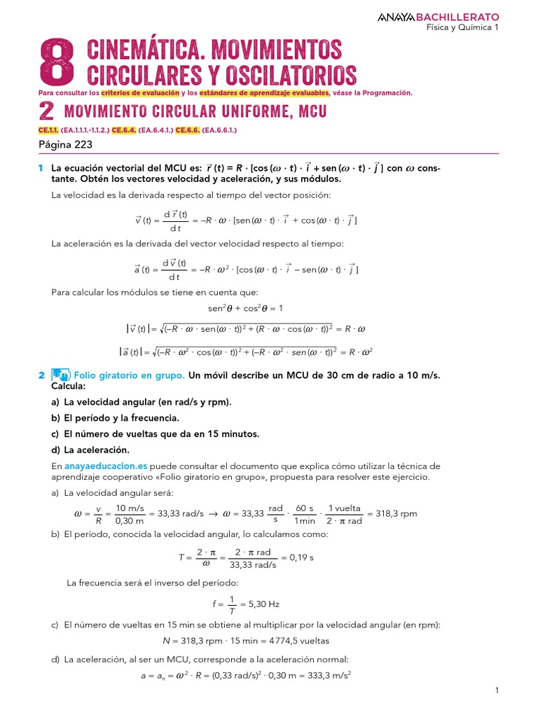 Unidad 8 Cinematica Circular y Armonica | PDF | Aceleración | Velocidad