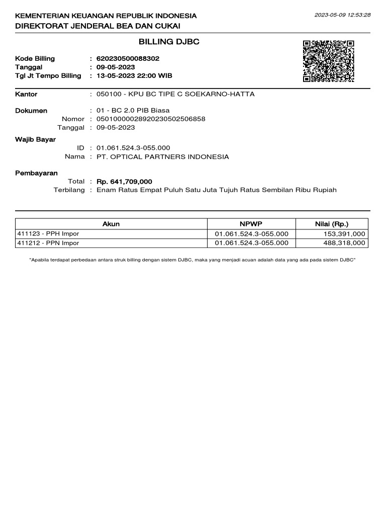 Billing DJBC: Direktorat Jenderal Bea Dan Cukai | PDF