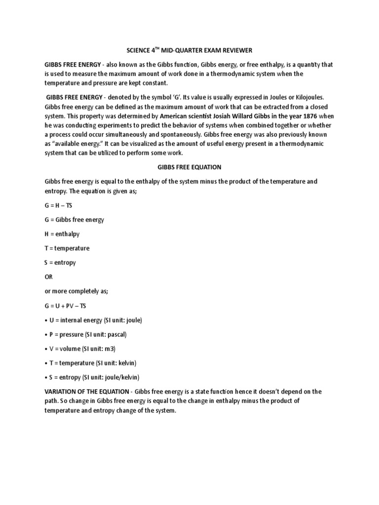 Gibbs Free Energy Exam Review Guide | PDF | Gibbs Free Energy | Gases