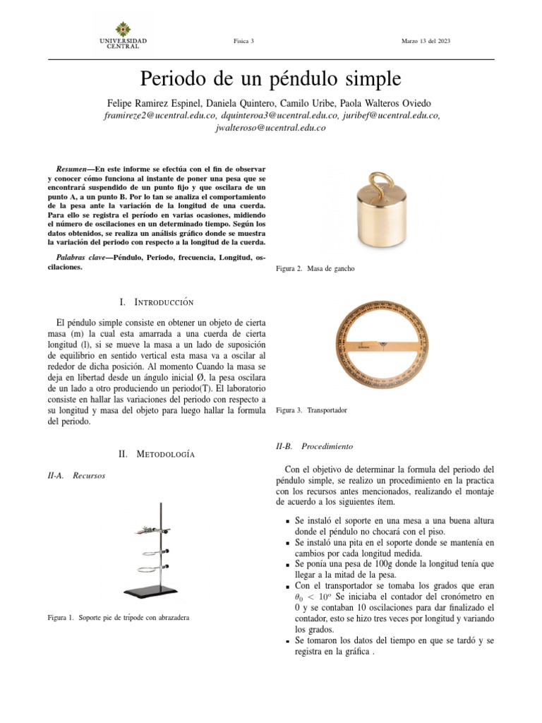 Informe Pendulo Simple | PDF | Oscilación | Péndulo
