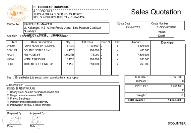 QUOTATION PT. KARYA RAHMAWATI SAMUDERA Tgl 250522 (1) | PDF