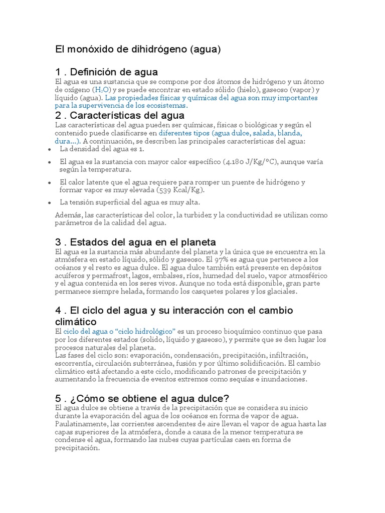 Monóxido de Dihidrógeno: Importancia y Usos | PDF | Agua | Saneamiento