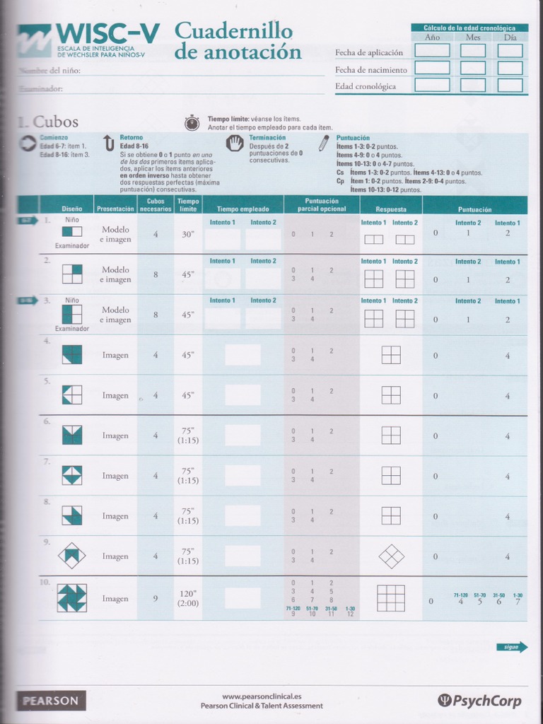 Cuadernillo de Anotación WISC | PDF