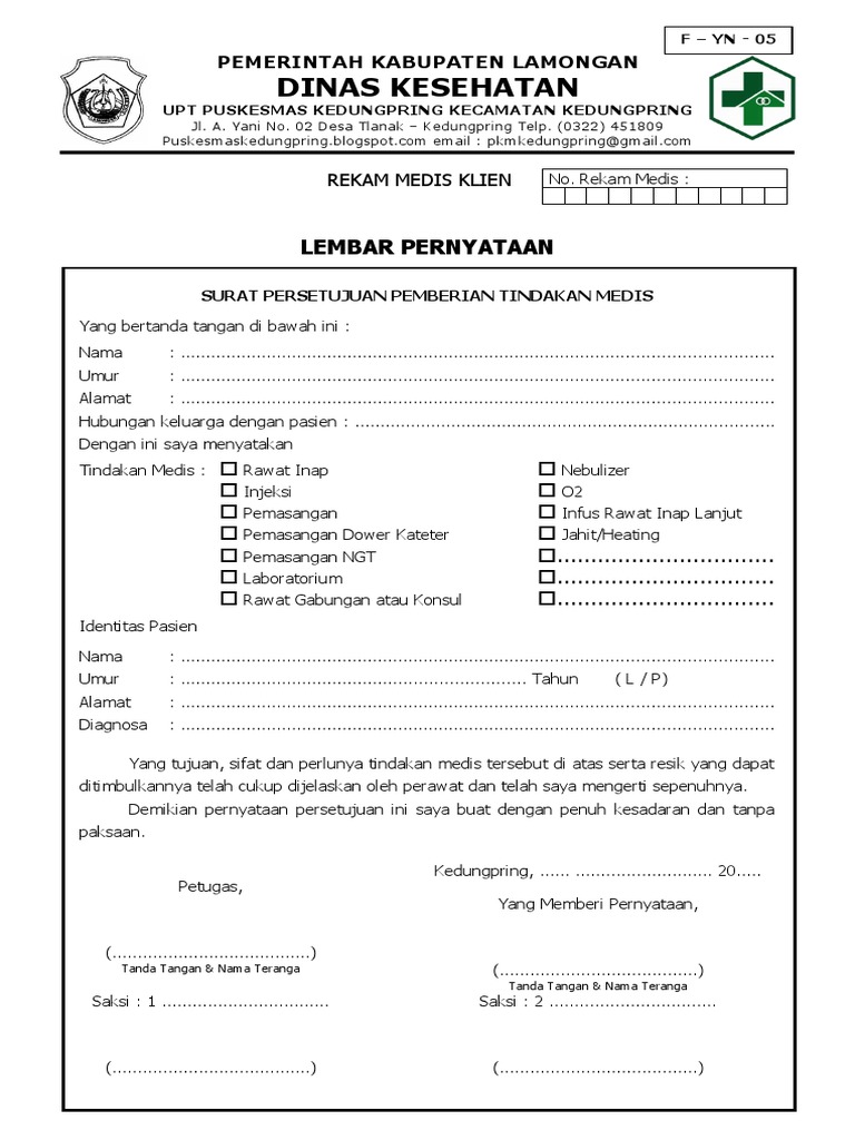 Surat Persetujuan Pemberian Tindakan Medis | PDF