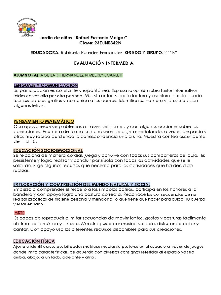 Evaluaciones Intermedias Marzo | PDF | Educación de la primera infancia ...