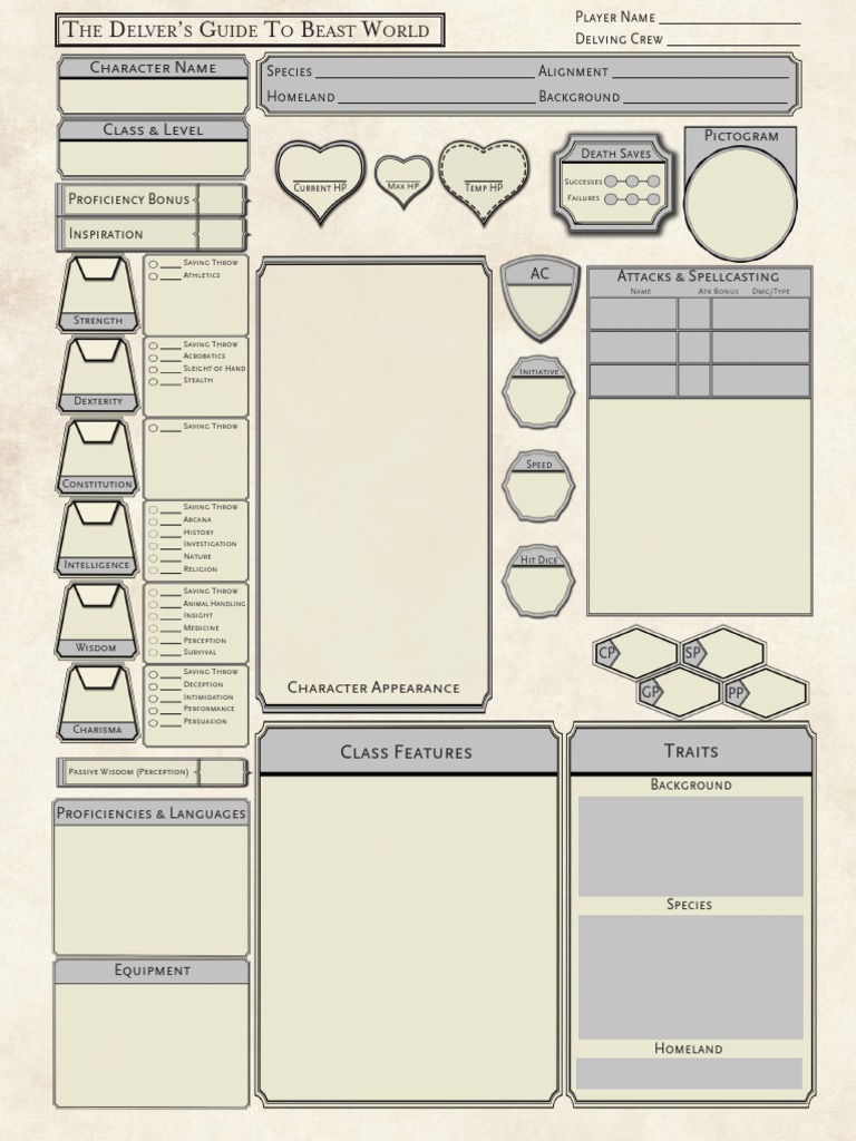 Blank Beast World Character Sheet | PDF | Leisure Activities | Hobbies