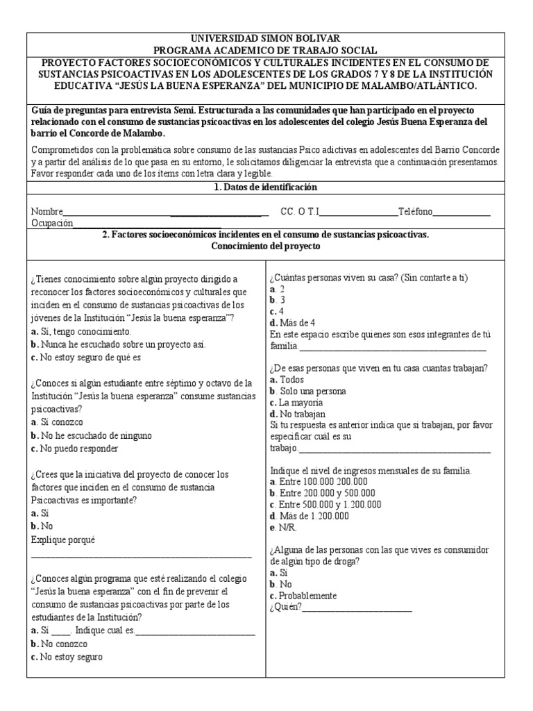 INSTRUMENTO ENTREVISTA SEMI ESTRUCTURADA III Corregido | PDF | Drogas