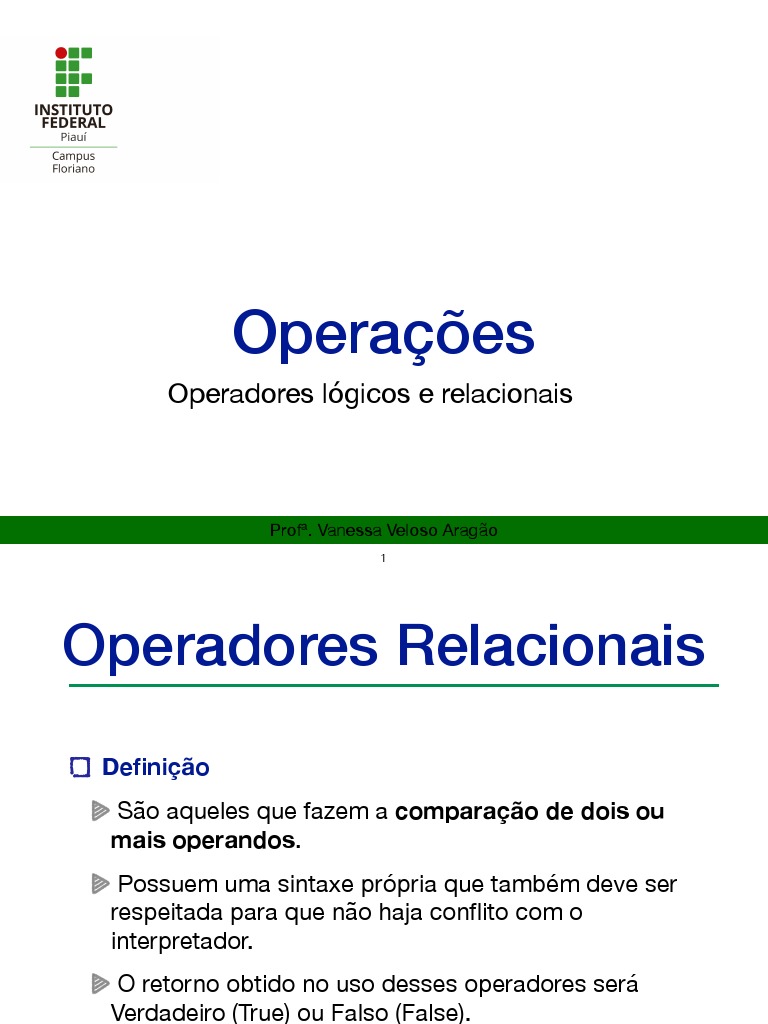 Slide 10 - Operadores Lógicos e Relacionais PDF | PDF