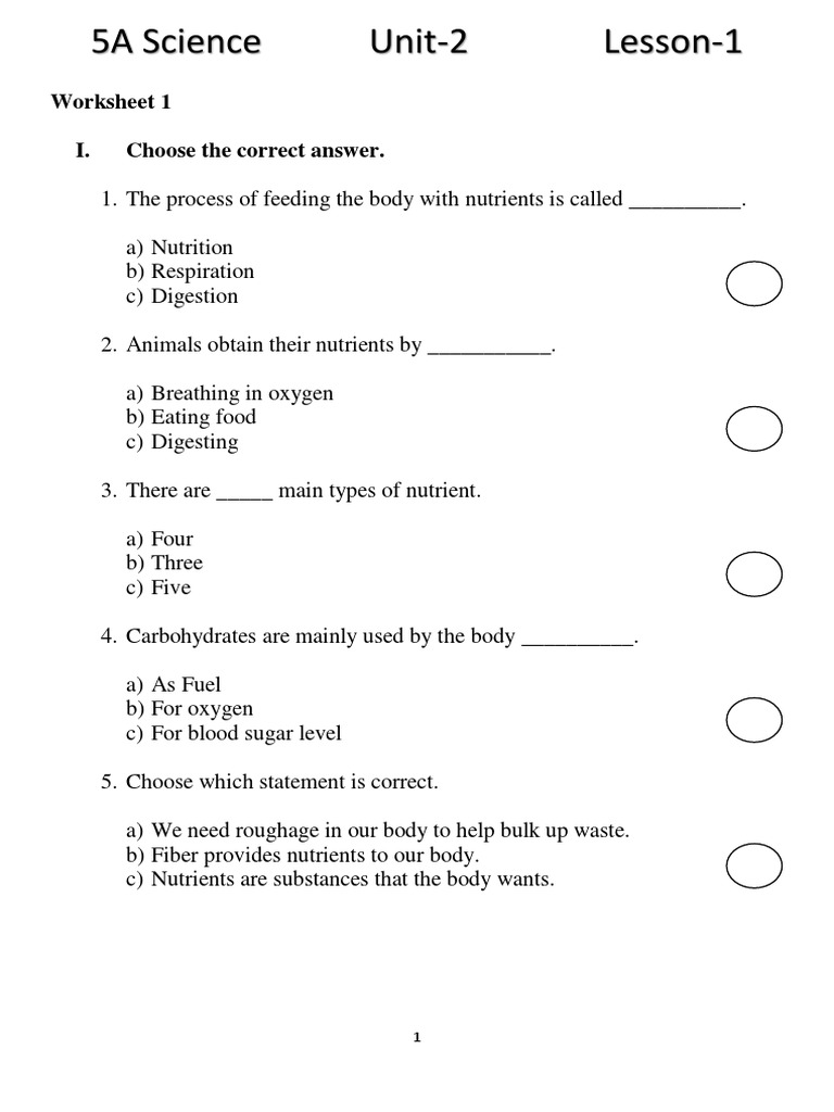 Nutrients and digestion worksheet | PDF