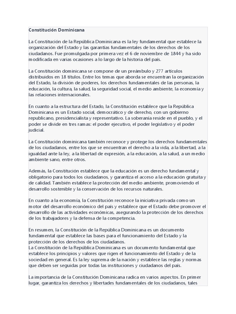 Constitución Dominicana | PDF | Constitución | Estado (política)