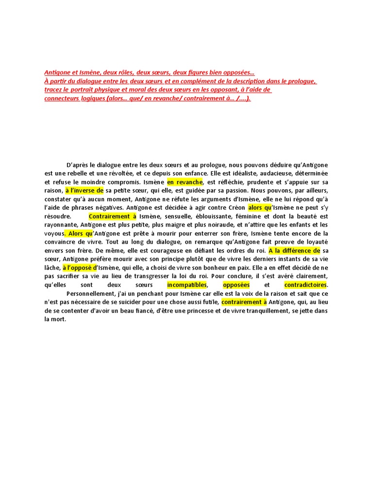 Portrait d'Antigone et Ismène | PDF
