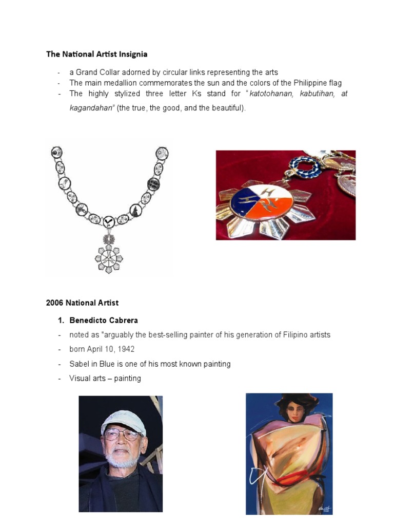 The National Artist Insignia Report | PDF | The Arts | Philippines