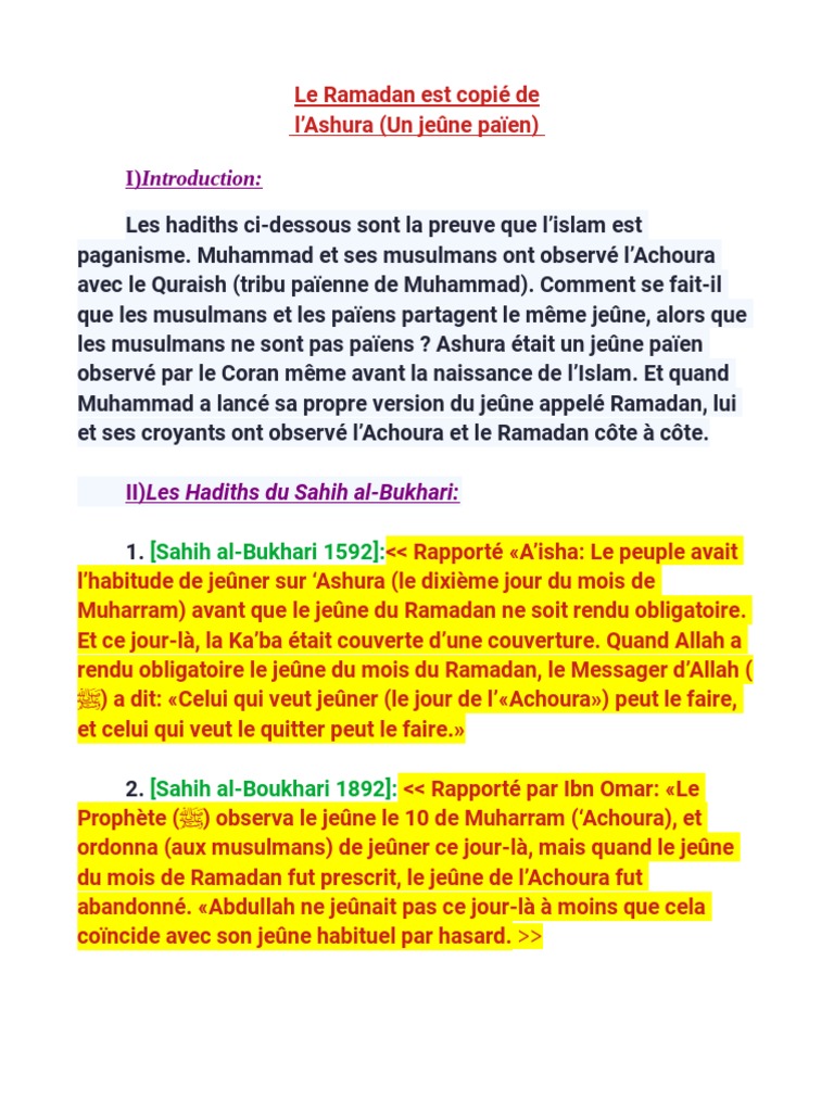 Ramadan et Ashura : Origines partagées | PDF | Ramadan | Mahomet