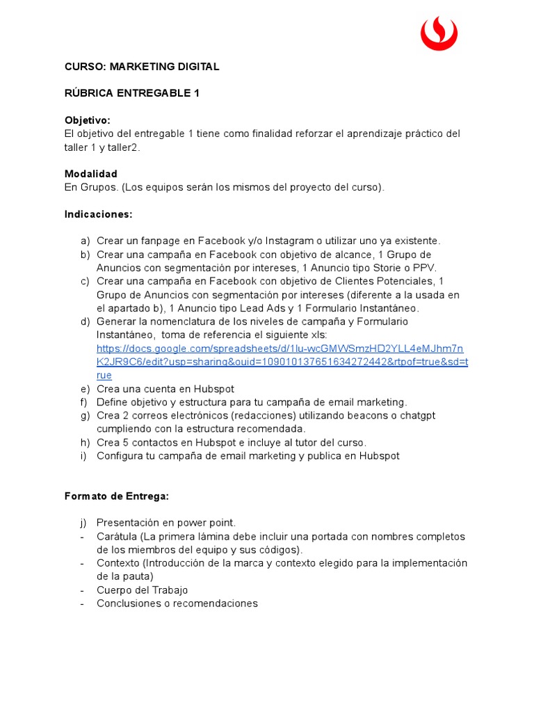MD2 - Rubrica Entregable 1 | PDF | Marketing | Business