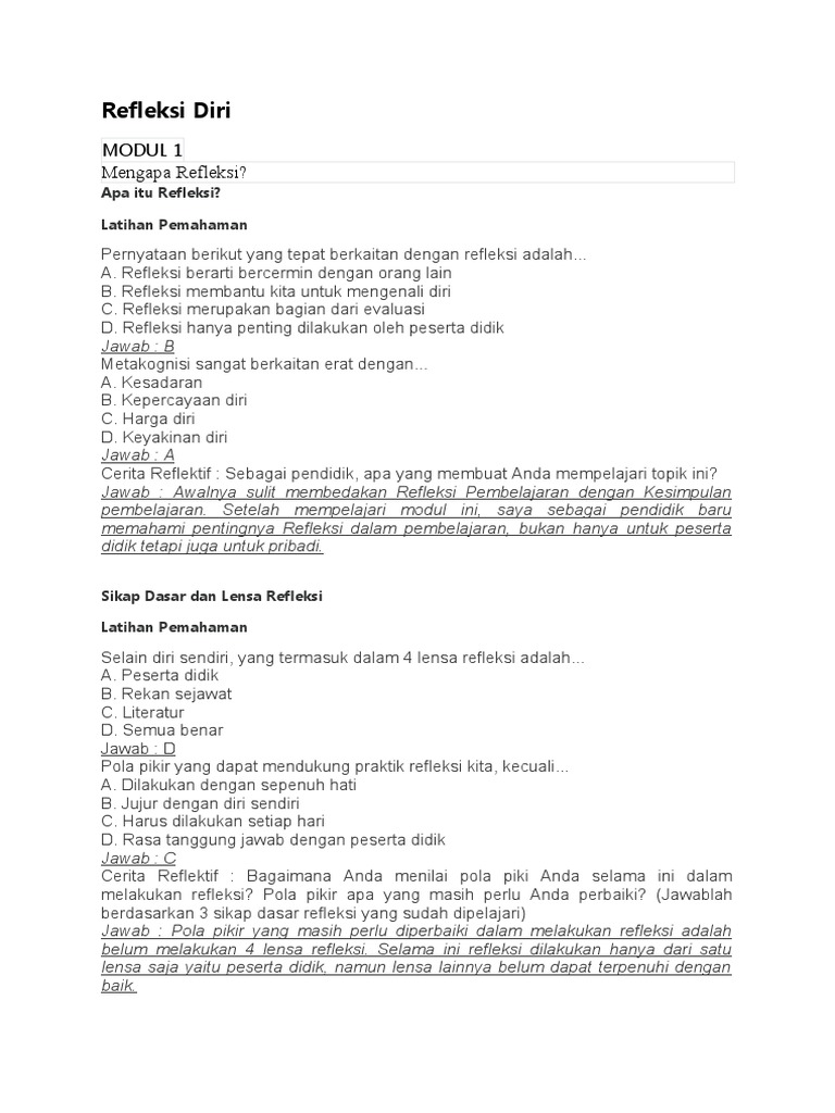 Proses dan Pentingnya Refleksi Diri | PDF