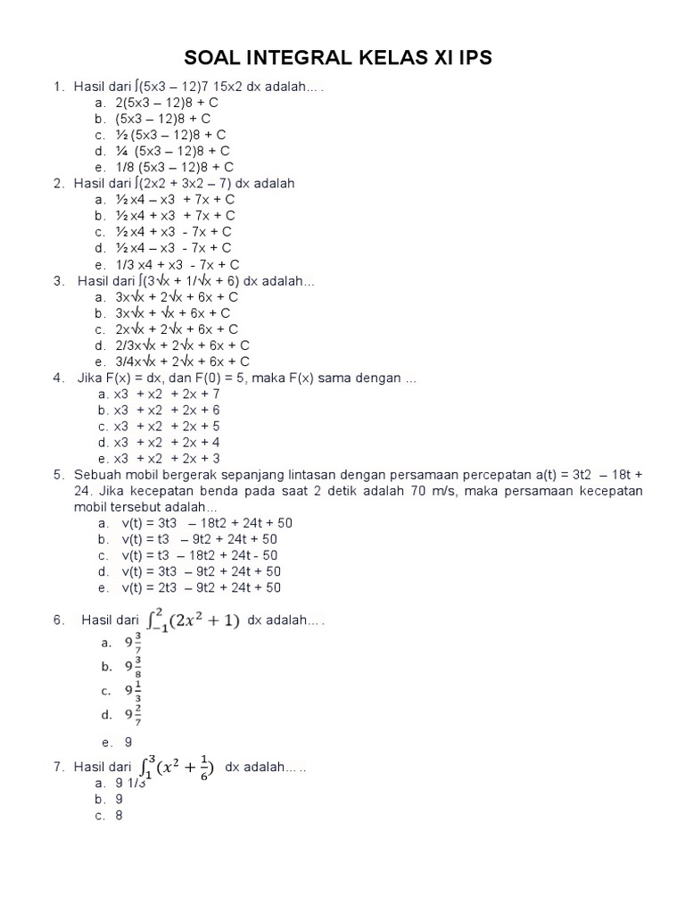 Soal Integral Xii Ips | PDF | Metode & Bahan Ajar