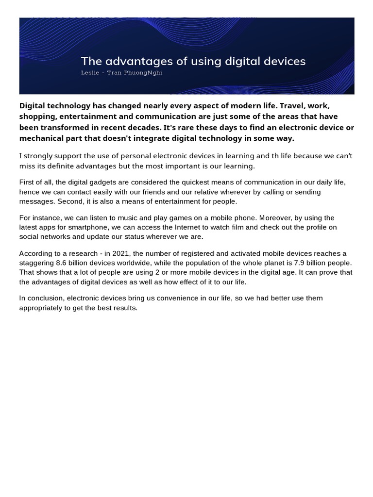 Advantages of Digital Devices in Life | PDF | Games & Activities ...