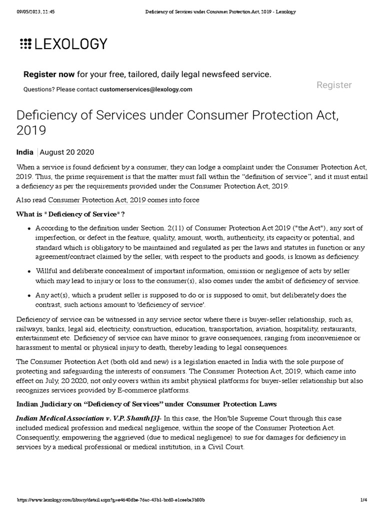 Deficiency of Services Under Consumer Protection Act, 2019 - Lexology ...