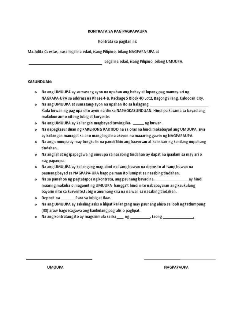 Kontrata Sa Pag Pagpapaupa | PDF