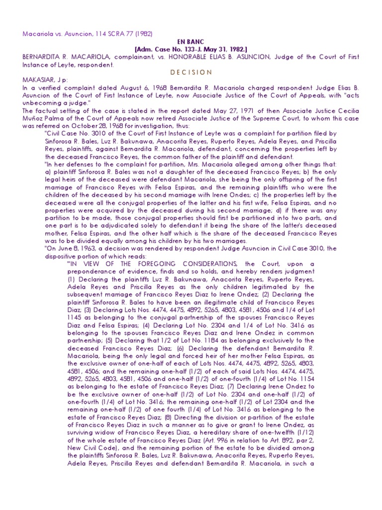 Macariola vs. Asuncion, 114 SCRA 77 (1982) : en Banc (Adm. Case No. 133 ...