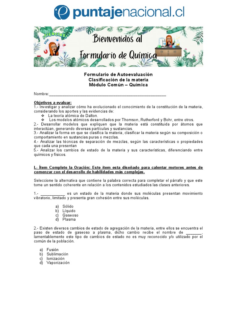 Autoevaluación de Química Básica | PDF | Sustancias químicas | Importar