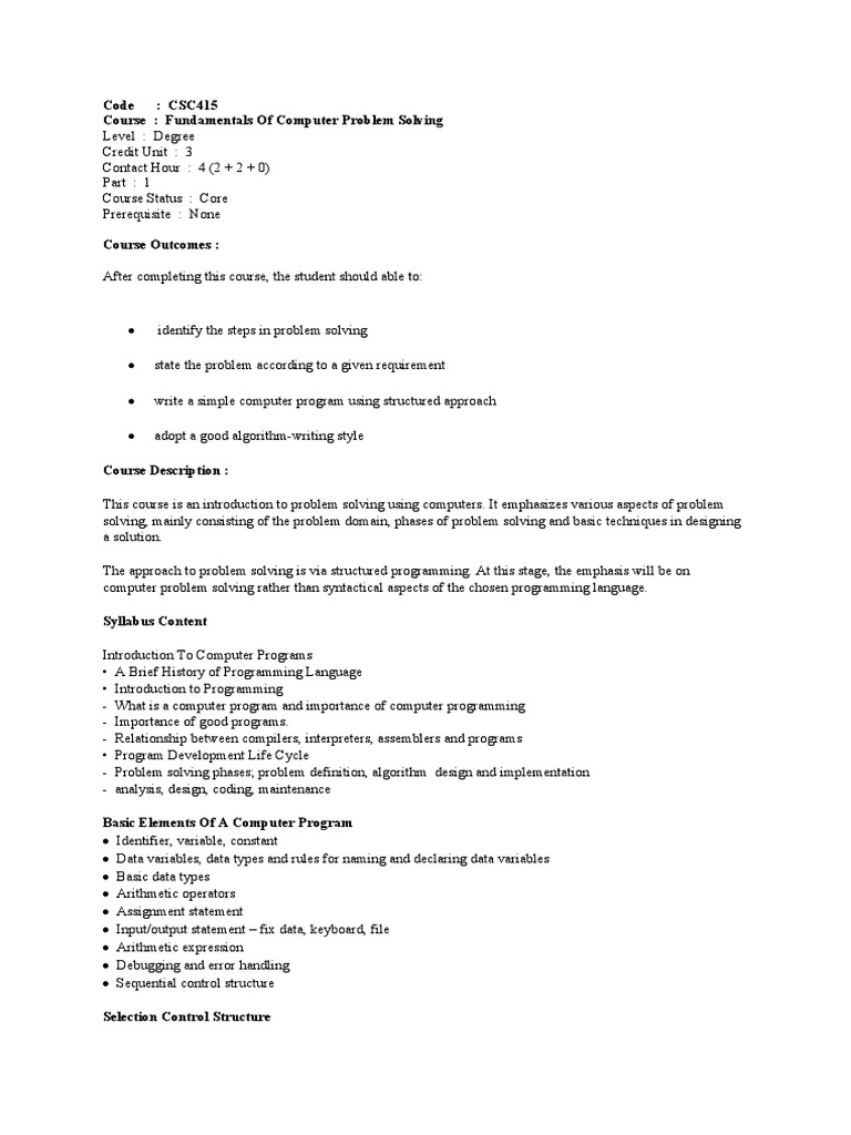 Code: CSC415 Course: Fundamentals of Computer Problem Solving | PDF | Computer Program | Programming
