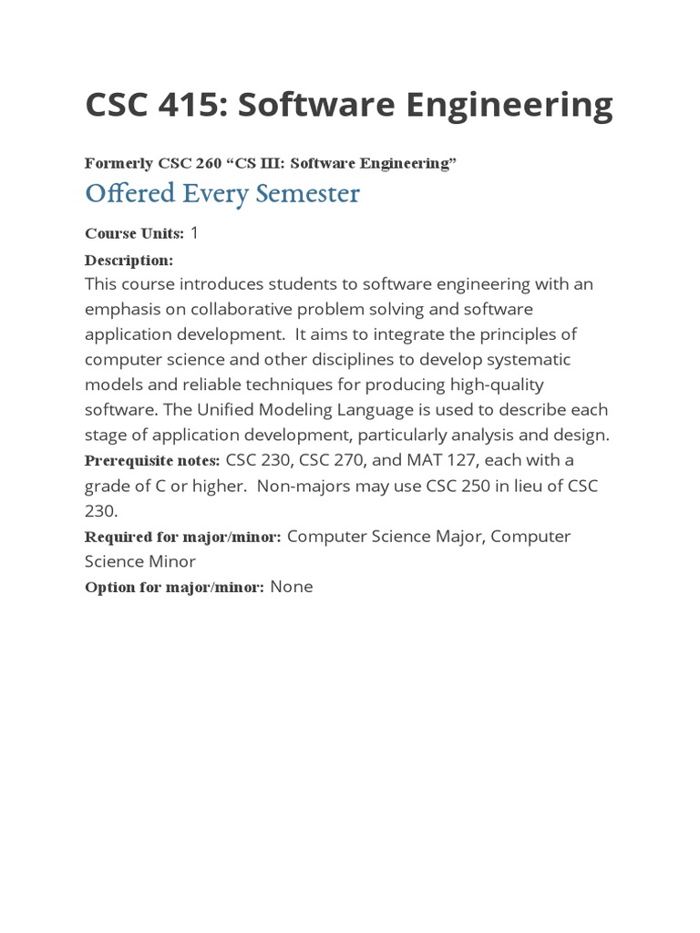 CSC 415: Intro to Software Engineering | PDF | Computers
