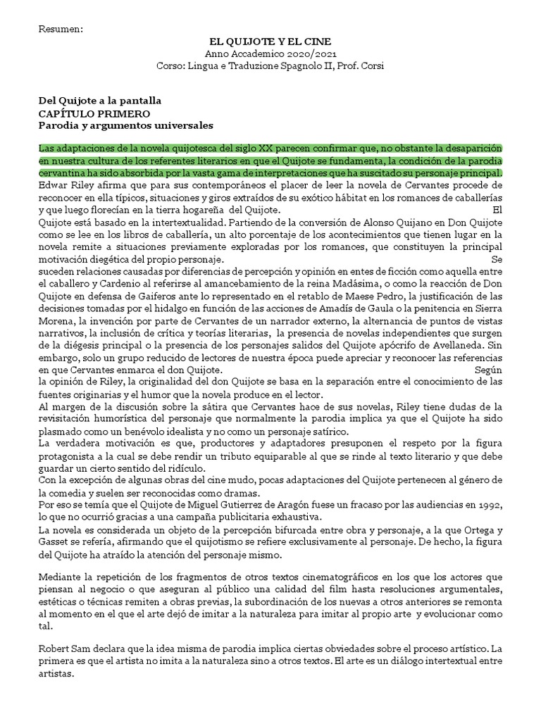 El Quijote y El Cine | PDF