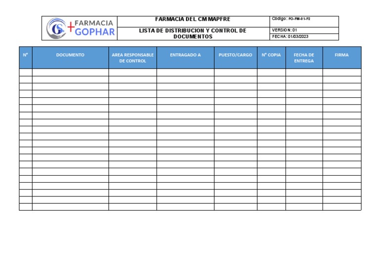 Fo-Fm-01-F2 Lista de Distribucion y Control de Documentos | PDF