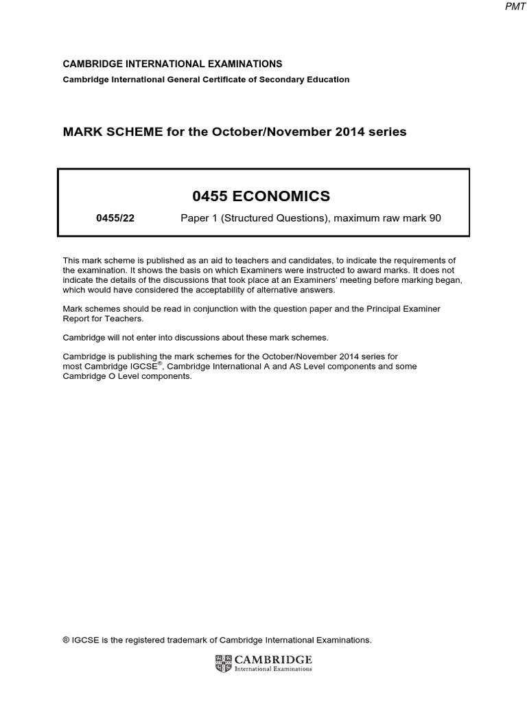 November 2014 (v2) MS - Paper 2 CIE Economics IGCSE | PDF | Finance & Money Management | Social ...