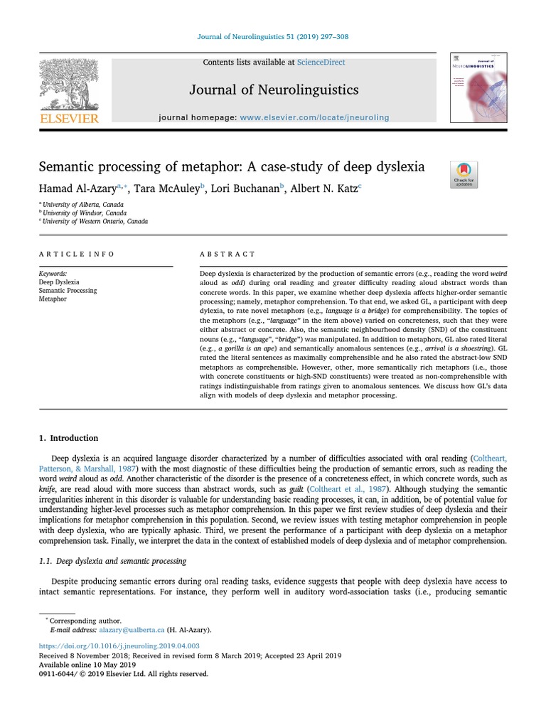 Semantic Processing of Metaphor PDF | PDF | Dyslexia | Working Memory