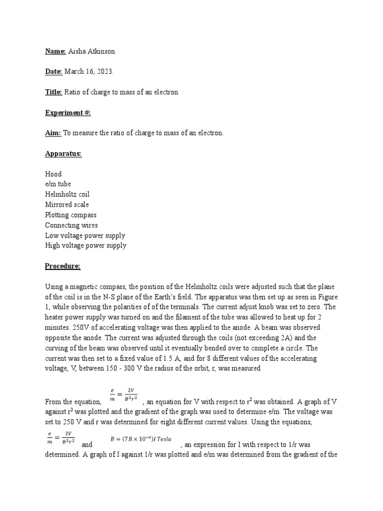 Measuring Electron Charge-to-Mass Ratio | PDF | Electron | Vacuum Tube