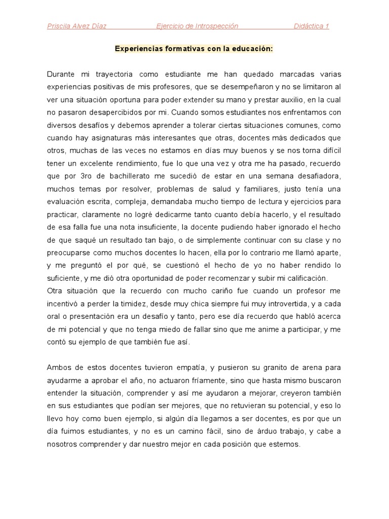 Ejercicio de Introspección PDF | PDF | Maestros | Enseñando