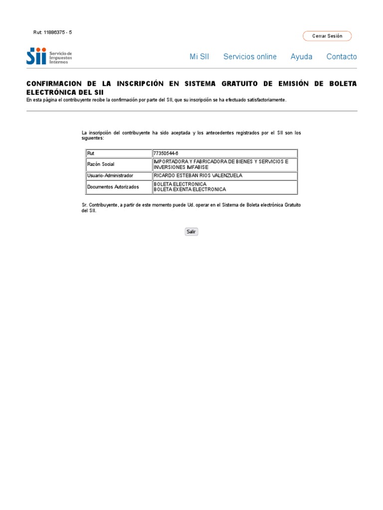 Inscripción en El Sistema Gratuito de Boleta Electrónica Del SII PDF | PDF