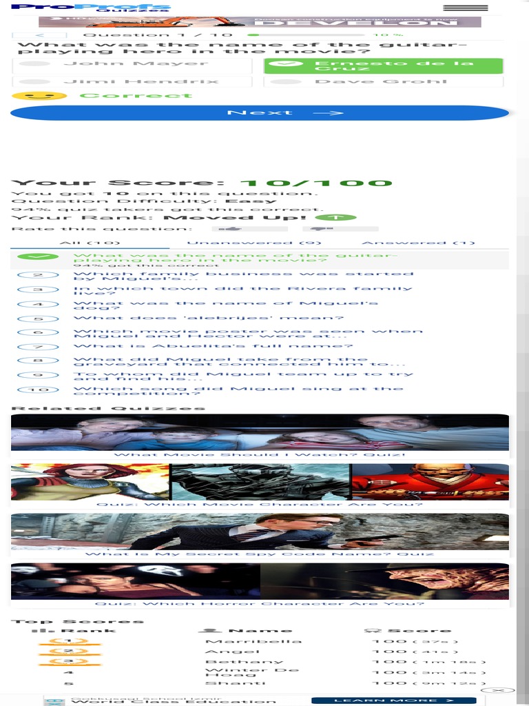 Coco Movie Quiz - Question 1 PDF | PDF