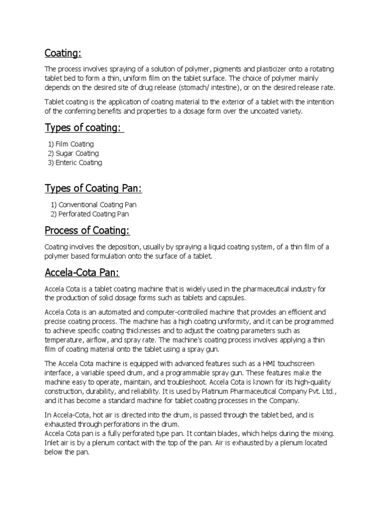 Accela Cota Tablet Coating System Overview | PDF | Tablet (Pharmacy ...
