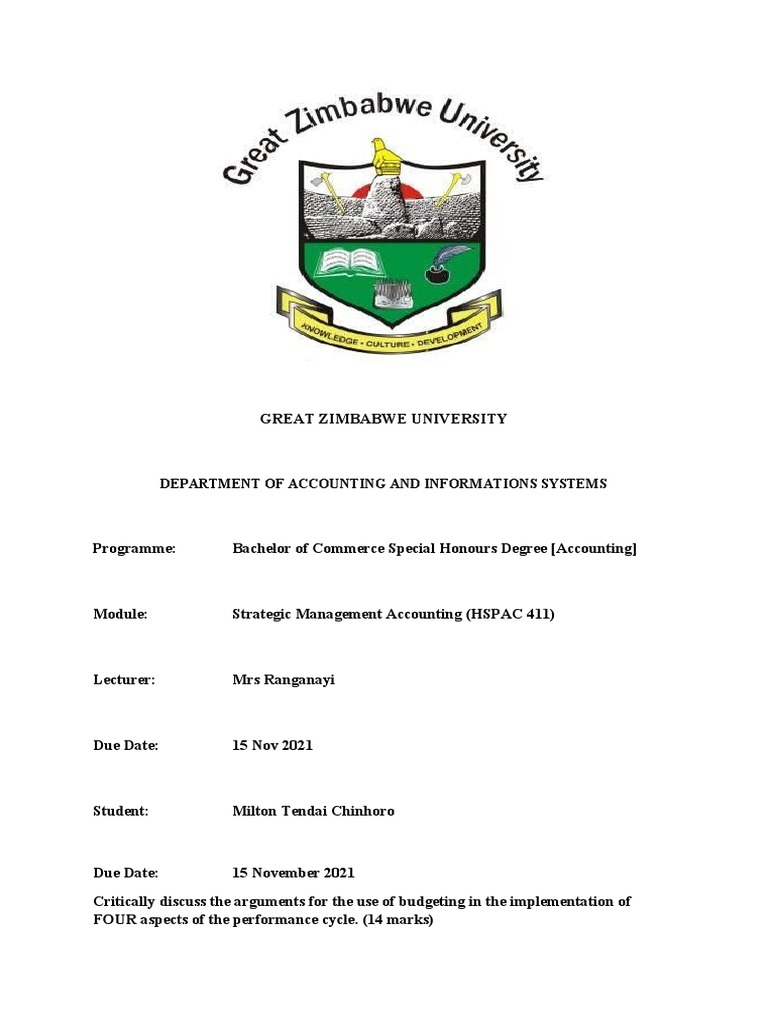 MIlton Chinhoro GZU Costing Individual Assignment M215637 | PDF ...