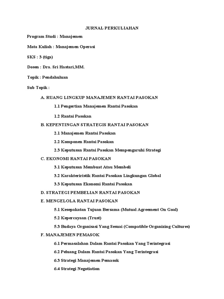 Jurnal Perkuliahan Manajemen Rantai Pasokan | PDF