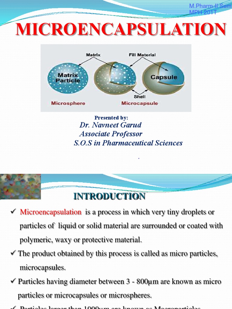 Microencapsulation: Dr. Navneet Garud Associate Professor S.O.S in ...