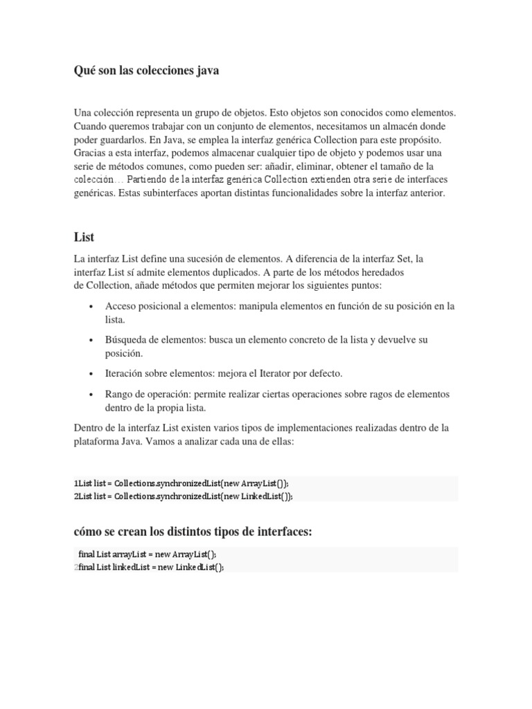 Colecciones Java | PDF | Java (lenguaje de programación) | Ingeniería ...