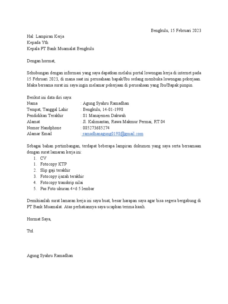 Surat Lamaran Kerja | PDF